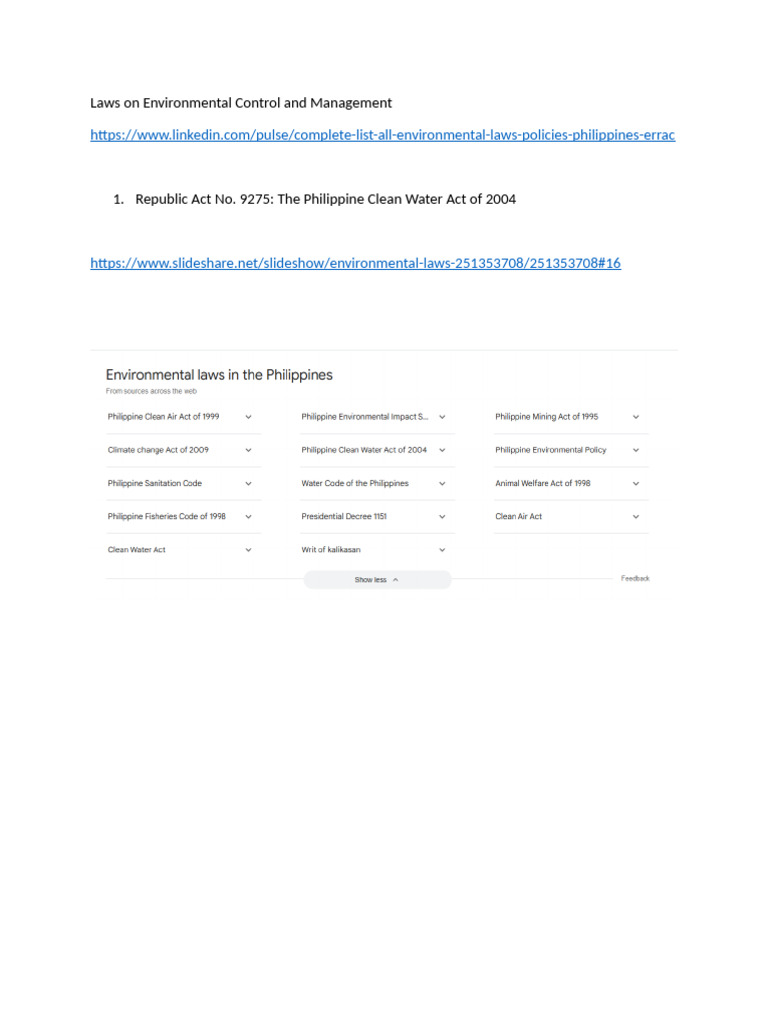 Laws On Environmental Control and Management | PDF