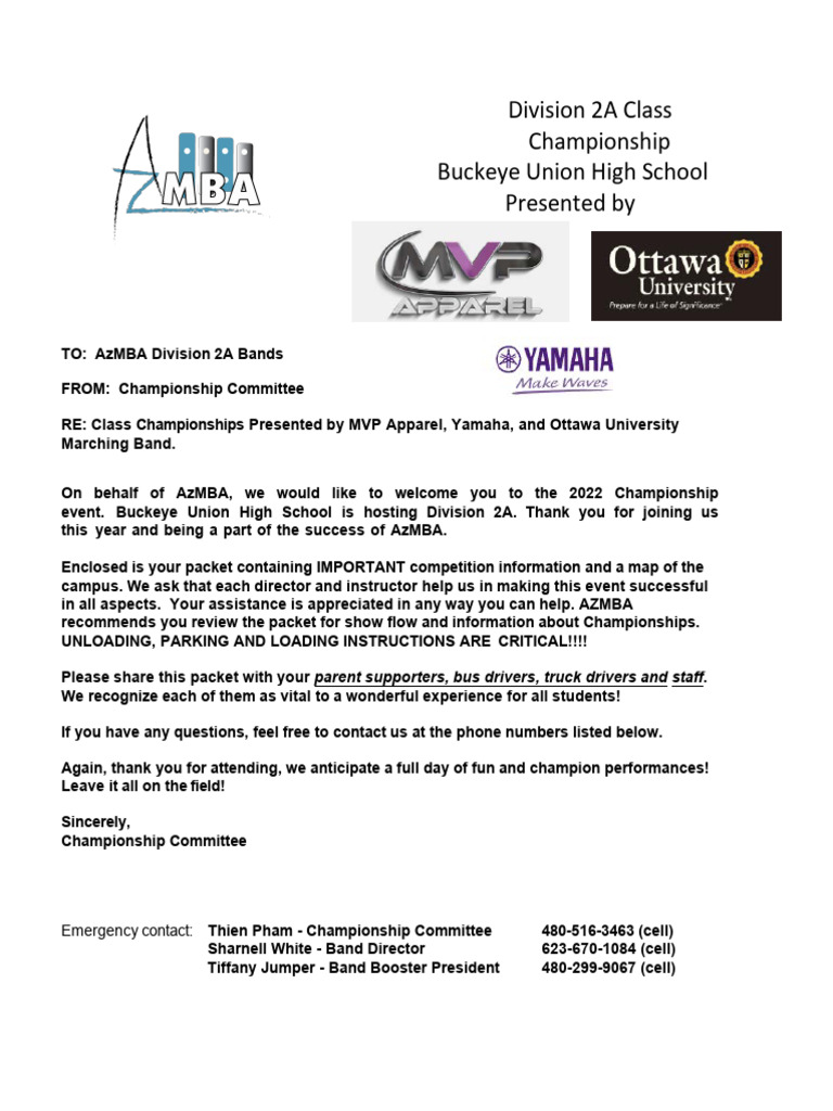 2022 2A Class Championship Packet Buckeye | PDF | Bus