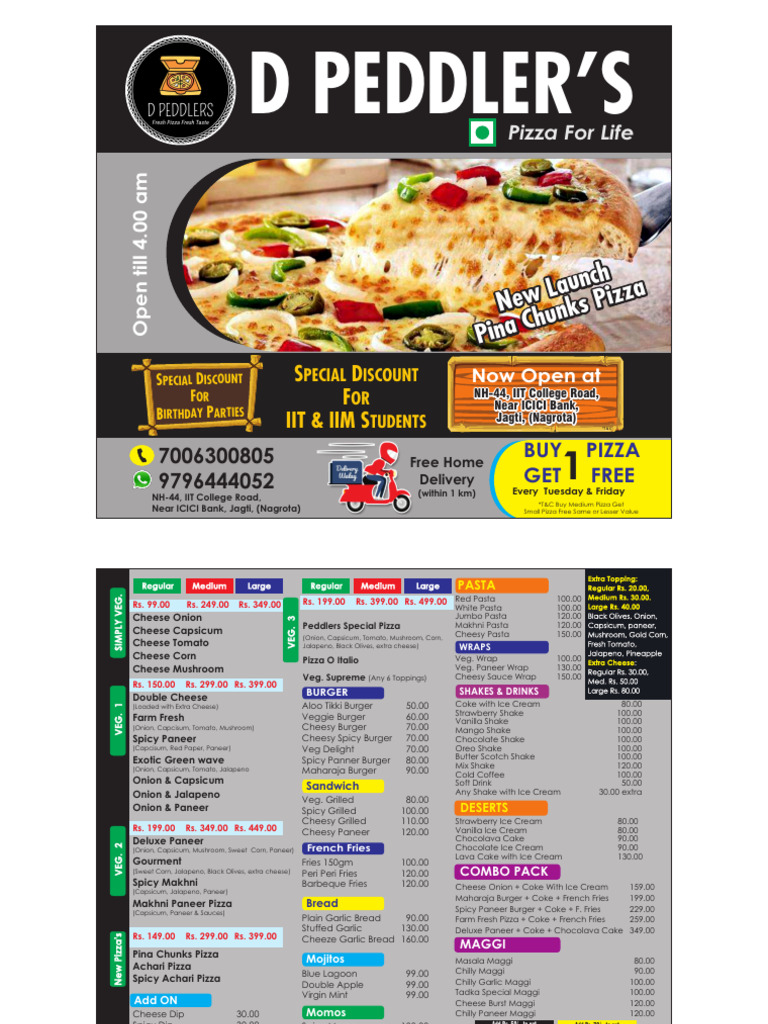 Peddler's Pizza and Burger Menu | PDF | Hamburgers | Pizza