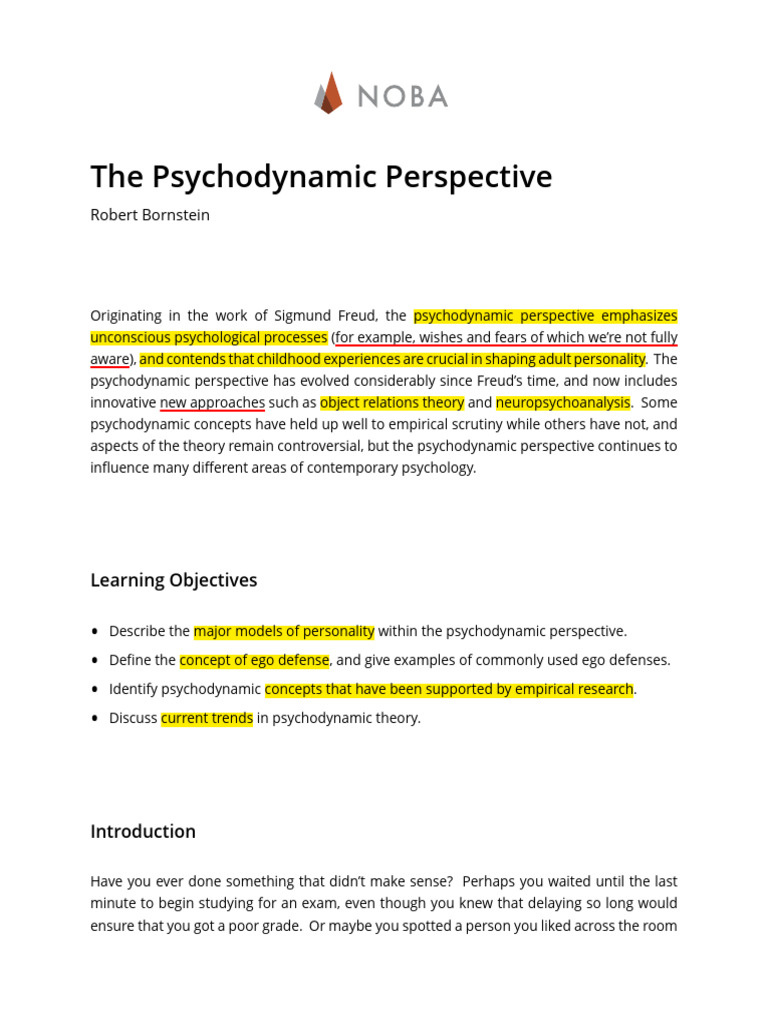Text 2.2.2 - Freud - The Psychodynamic Perspective - NOBA | PDF | Psychoanalysis | Psychodynamics