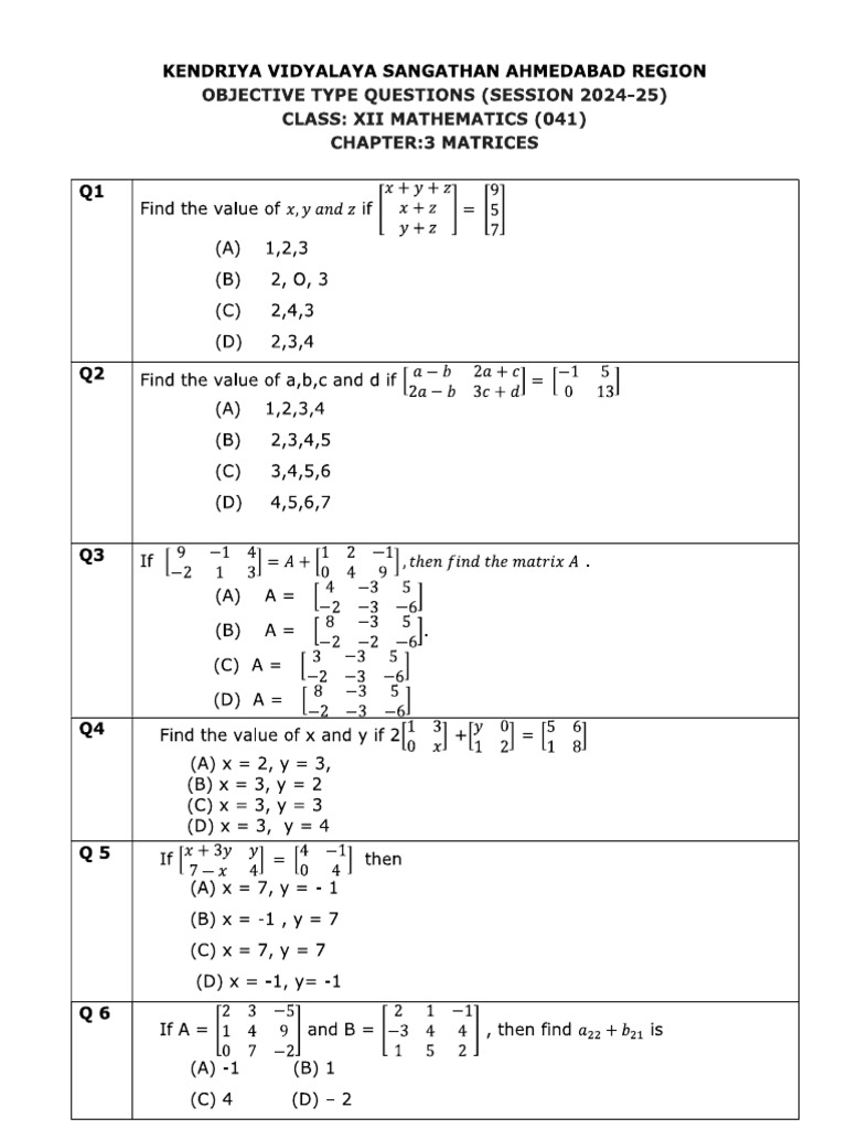 MCQ Matrices | PDF