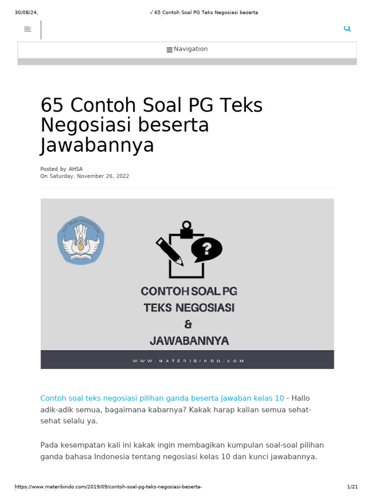 Contoh Soal Teks Negosiasi Kelas 10 | PDF
