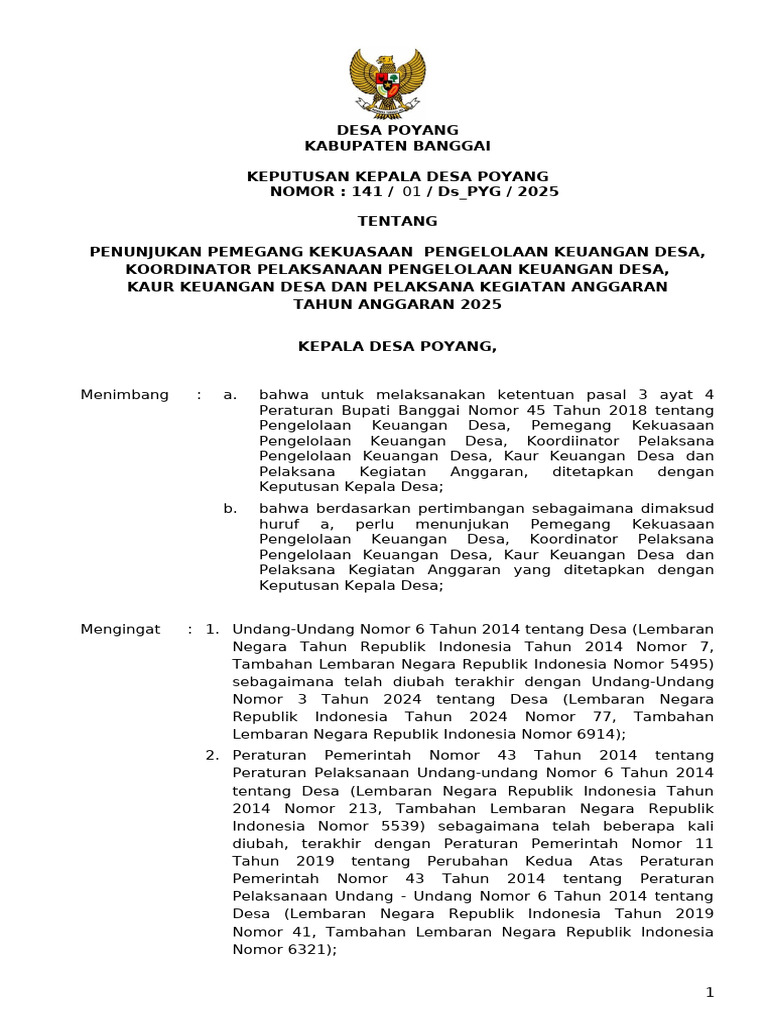 SK PKPKD Dan PPKD DESA POYANG 2025 | PDF
