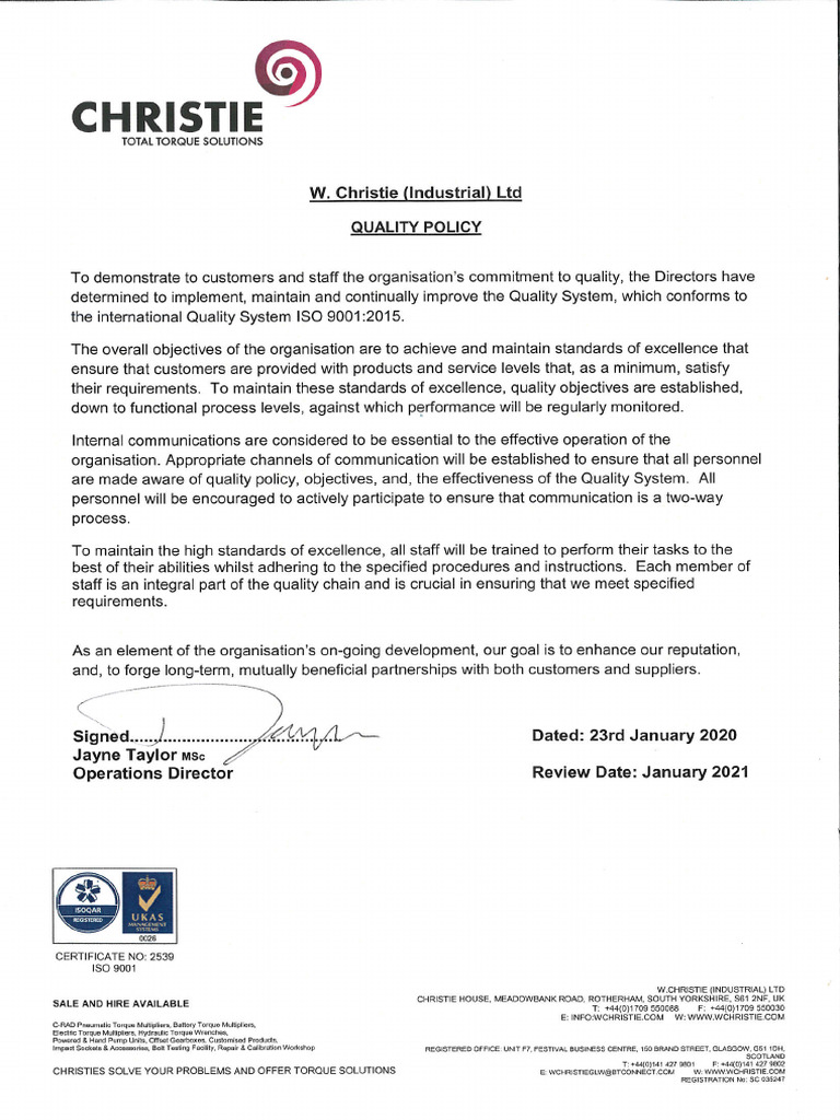 Quality Policy | PDF