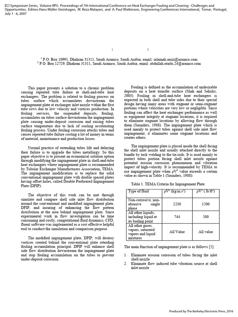 Double Perforated Impingement Plate Dpip | PDF | Heat Exchanger | Fluid ...