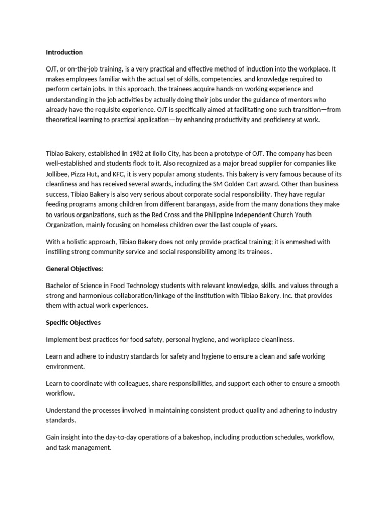 OJT Success at Tibiao Bakery: Training & CSR | PDF