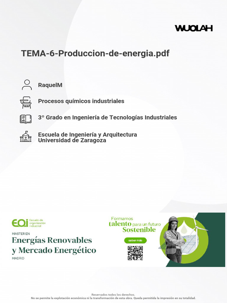 Wuolah Free TEMA 6 Produccion de Energia | PDF | Gases | Combustión