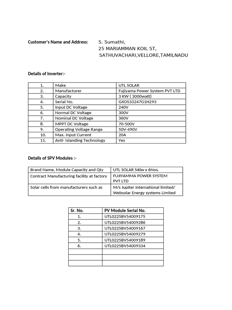 Inverter Details SUMATHI | PDF