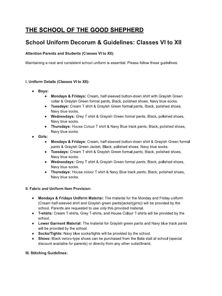 Sgs W Vi-Xii Uniform Guidelines | PDF