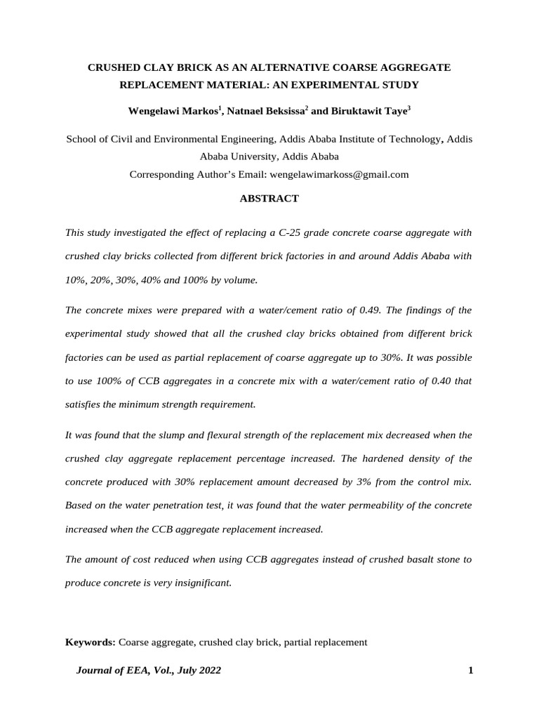 CRUSHED CLAY BRICK AS AN ALTERNATIVE COARSE AGGREGATE REPLACEMENT ...