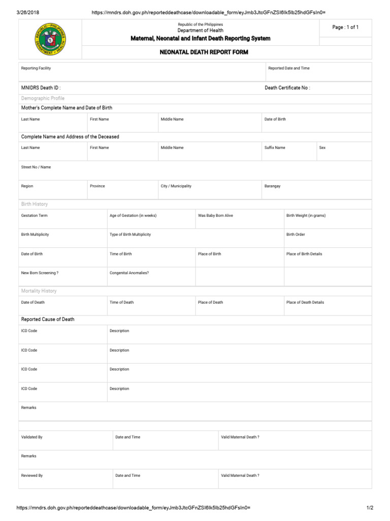 Mnidrs - Neonatal Death Form | PDF | Infants | Infant Mortality