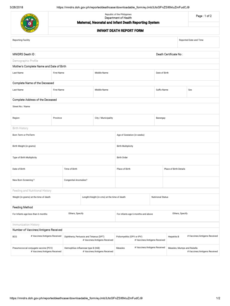 Mnidrs - Infant Death Form | PDF | Vaccines | Infant Mortality