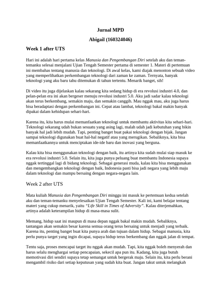 Abigail 160324046 B2 Jurnal Pribadi UAS | PDF