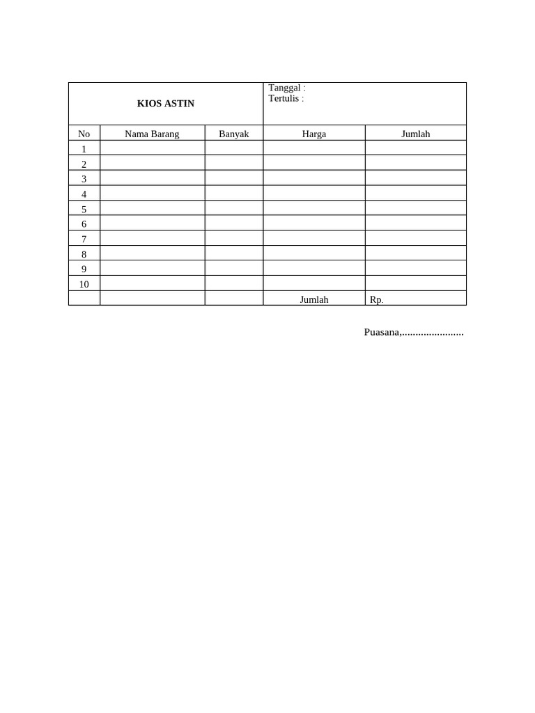 Nota Kios Astin | PDF