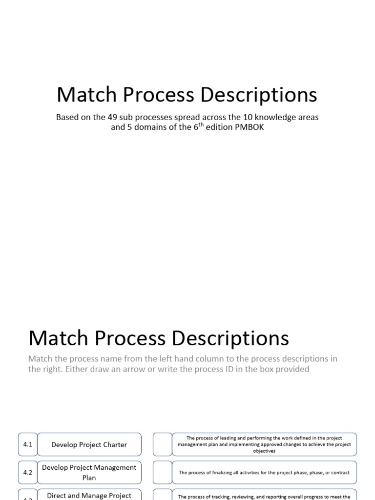 PMBOK 6th Edition Process Matching Guide | PDF | Risk | Project Management