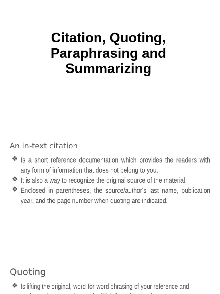 Citation, Quoting, Paraphrasing Guide | PDF