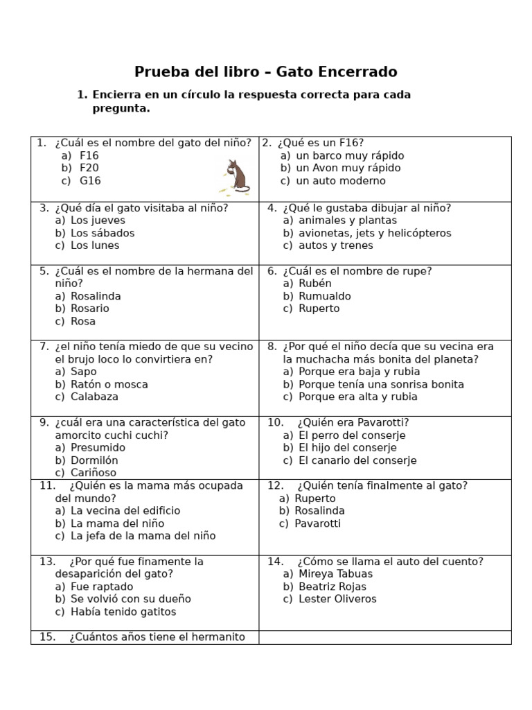 Prueba Del Libro - Gato Encerrado | PDF | Animales y humanos