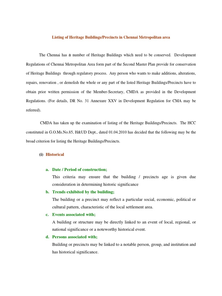 Criteria Heritage Buildings | PDF