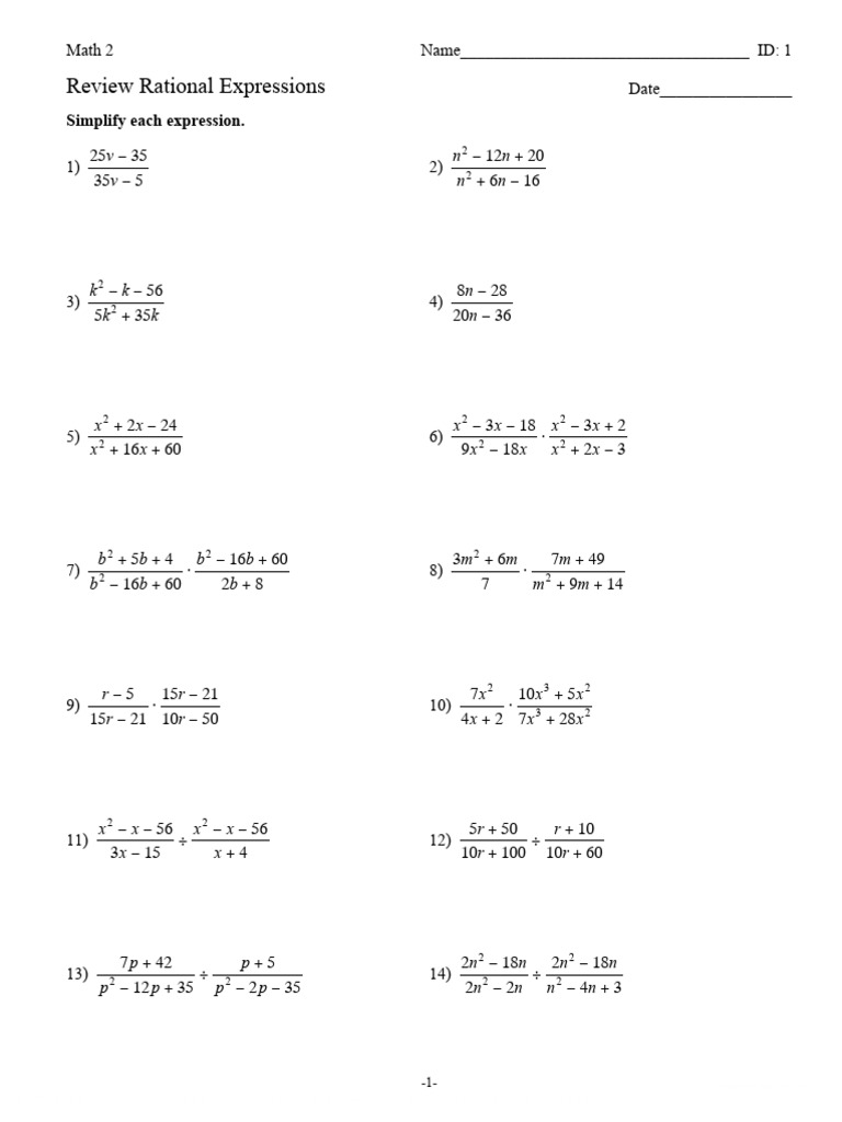 Review Rational Expressions | PDF