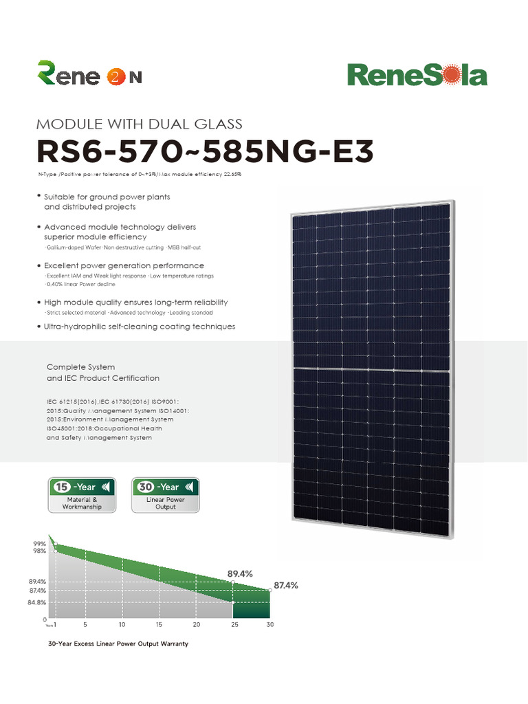1-[RENESOLA] Datasheet - RS6-(585W)NG-E3 (3) | PDF | Electricity | Energy Technology