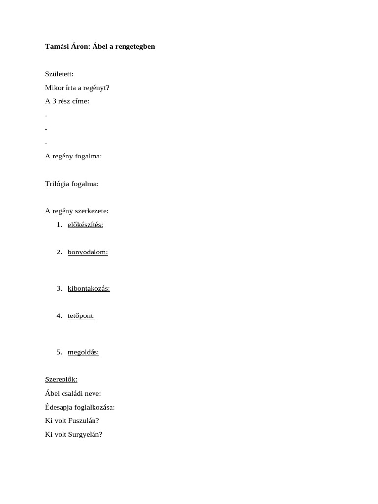 Tamási Áron Ábel A Rengetegben | PDF