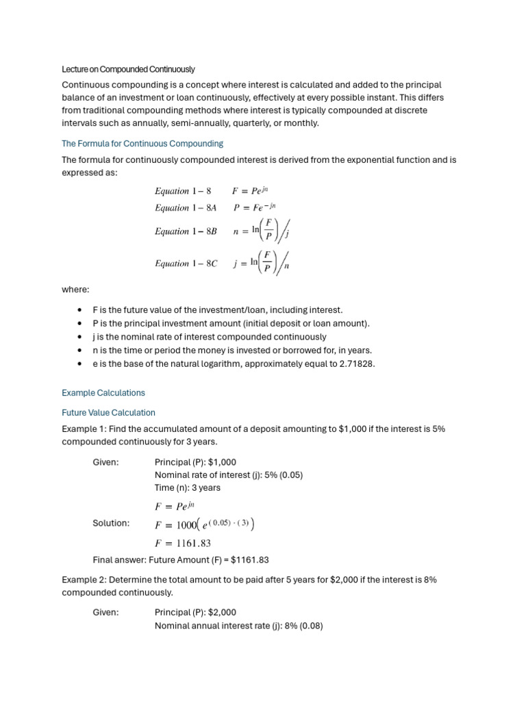 L4. Compounded Continuously | PDF | Compound Interest | Interest
