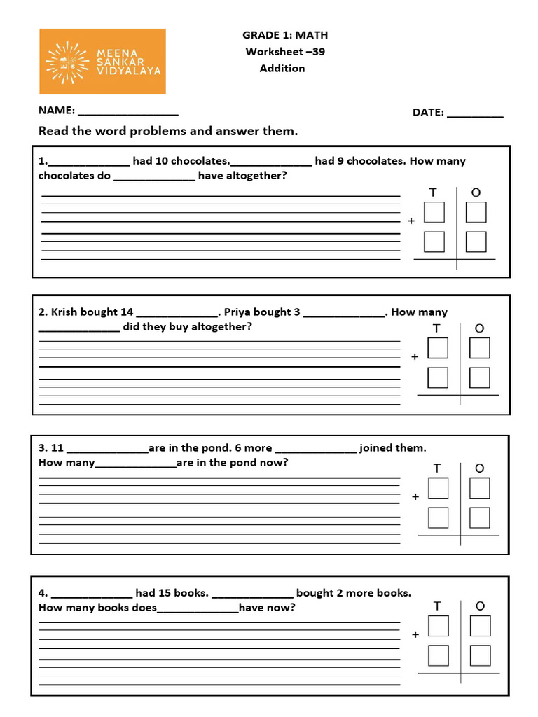 GR - 1 Worksheet 39 (Addition) | PDF