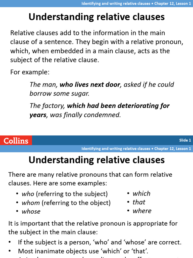12 Identifying and Writing Relative Clauses | PDF | Clause | Subject ...