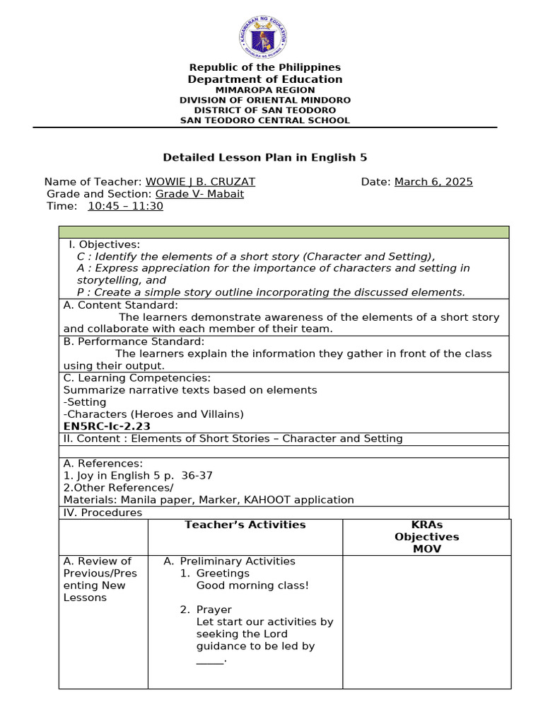 Semi-Detailed Lesson Plan (Grade 5) | PDF | Learning | Teachers