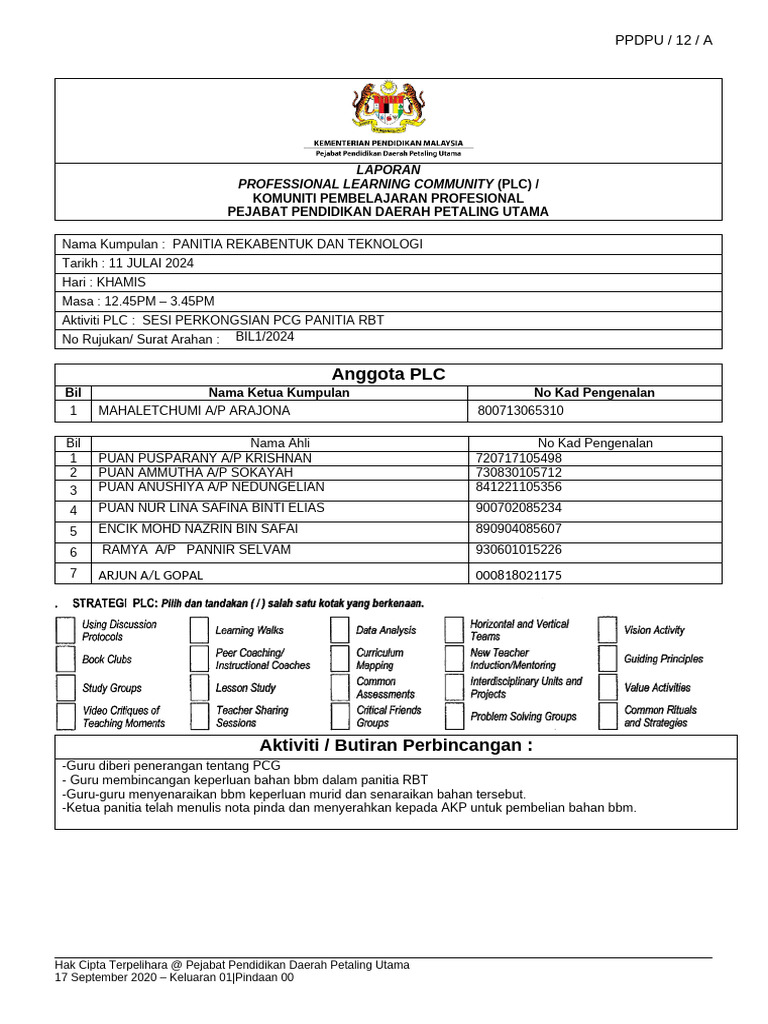 Laporan PLC Panitia RBT 1 | PDF