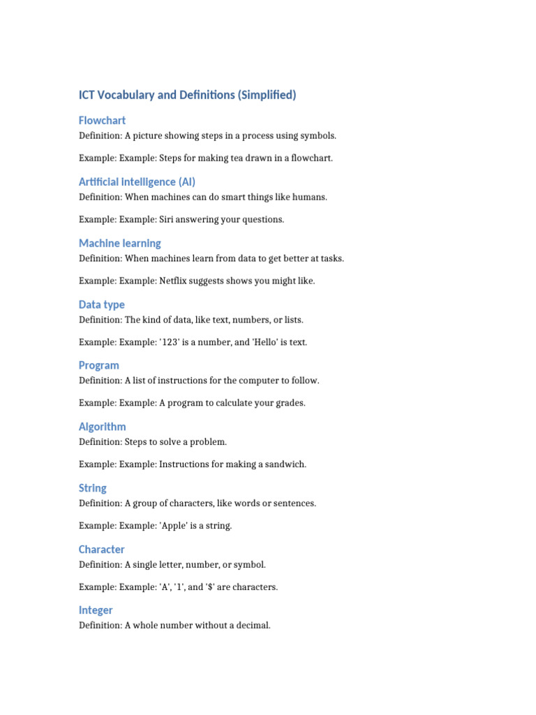 ICT Vocabulary and Definitions Simplified | PDF | Computer Program ...