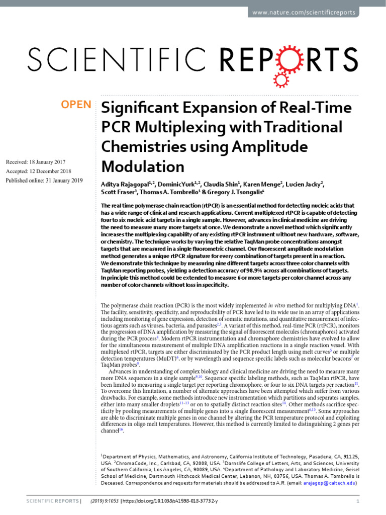 Real-Time PCR Multiplexing With Traditional | PDF | Polymerase Chain ...