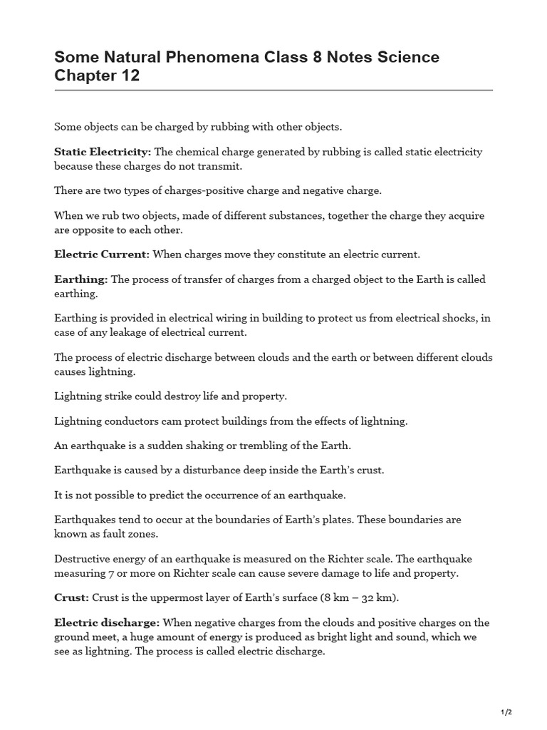 Notes Class 8 Science Chapter 12 | PDF | Earthquakes | Lightning