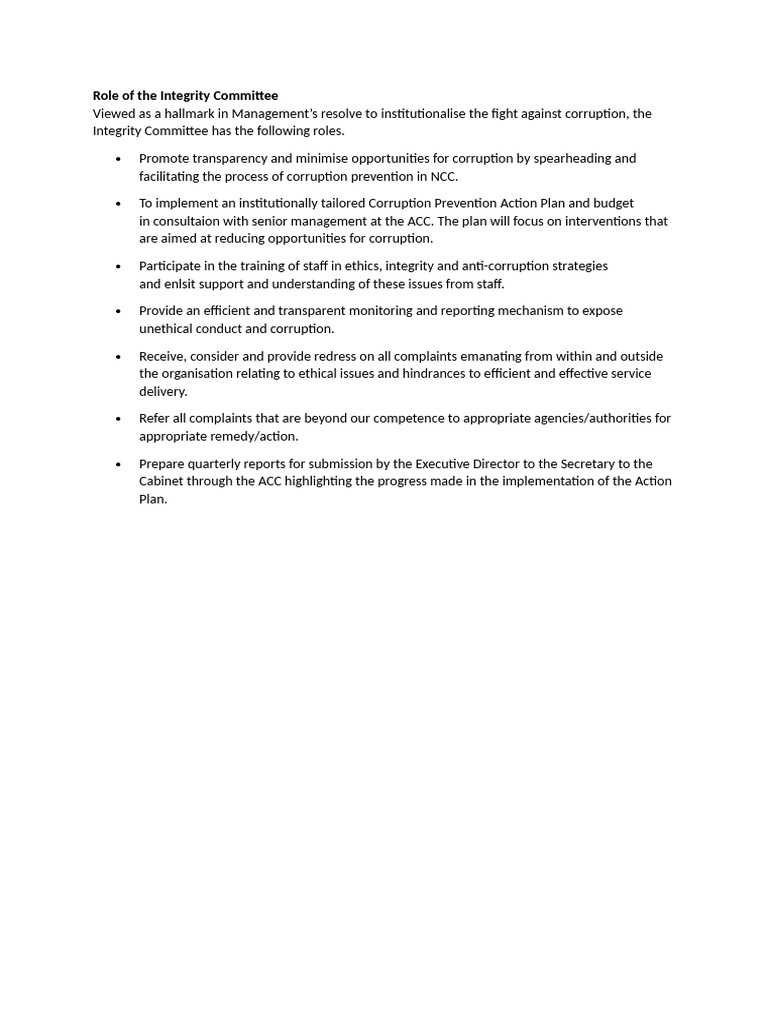 Role of The Integrity Committee (Research) | PDF