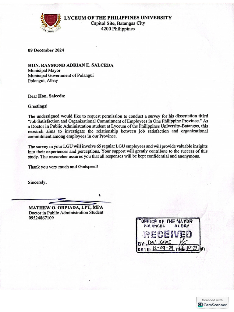 Letter For Survey - Polangui | PDF