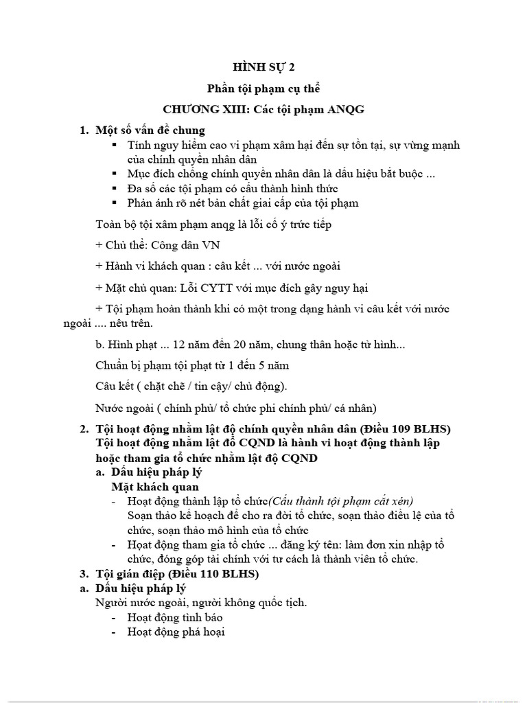 De Cuong On Tap Hinh Su 2 Luat Hinh Su Truong Dai Hoc Luat Dai Hoc Quo 80852 | PDF