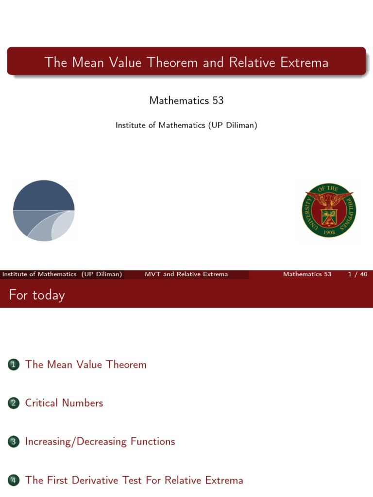 Lec3.1 MVT and Relative Extrema | PDF | Mathematical Relations | Analysis