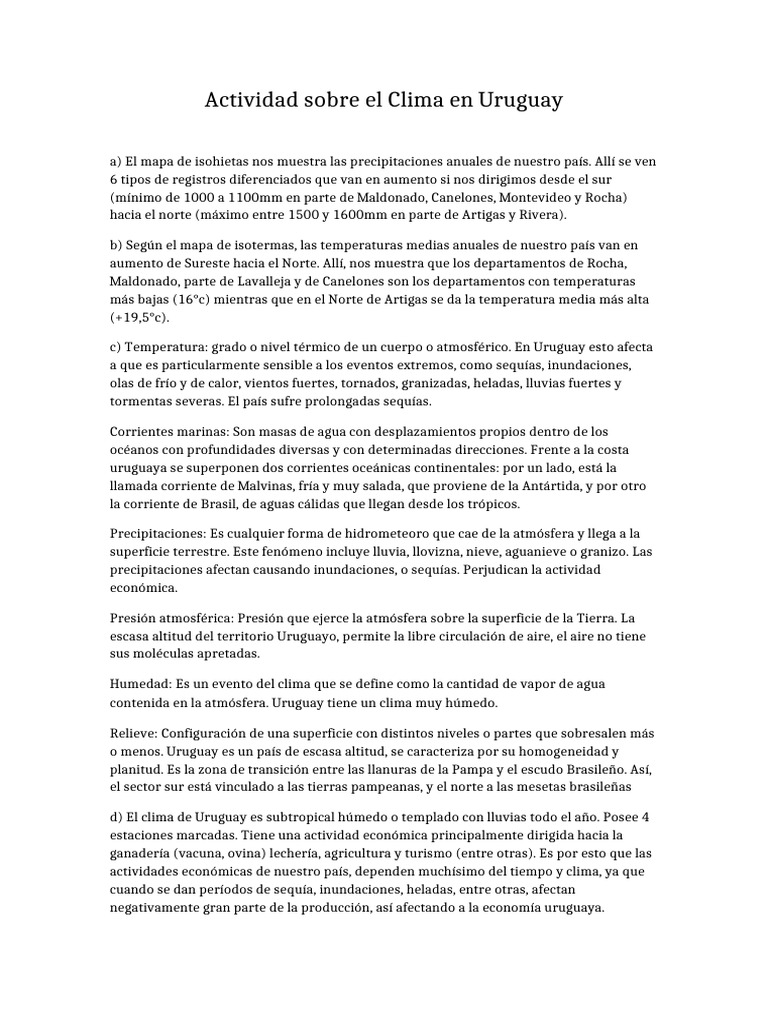 Actividad Sobre El Clima en Uruguay | PDF | Clima | Precipitación
