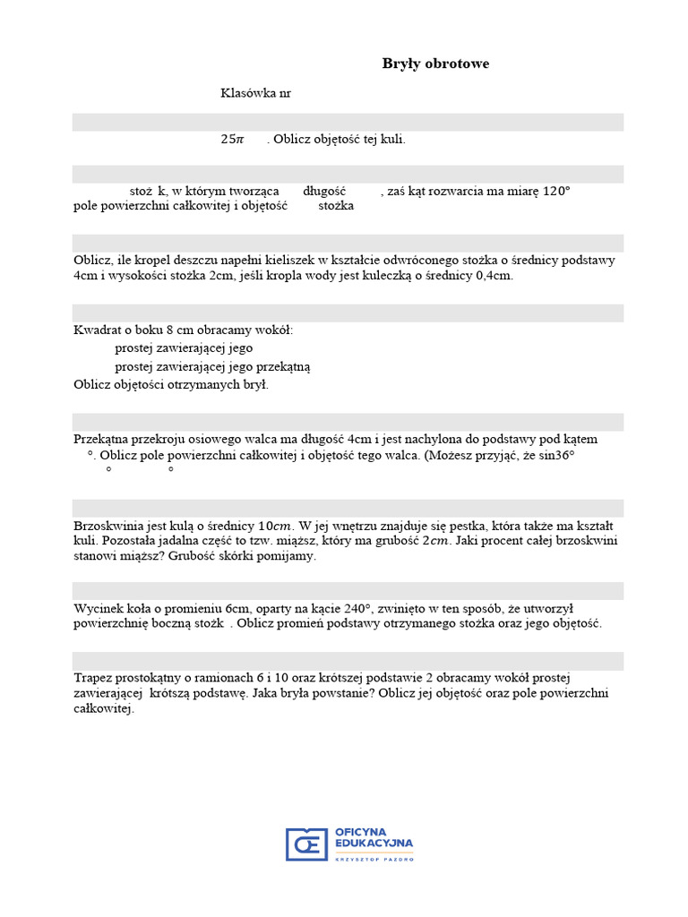 2022 2 Klasowka Kl4 Bryly Obrotowe ZP Ab Wer2 | PDF