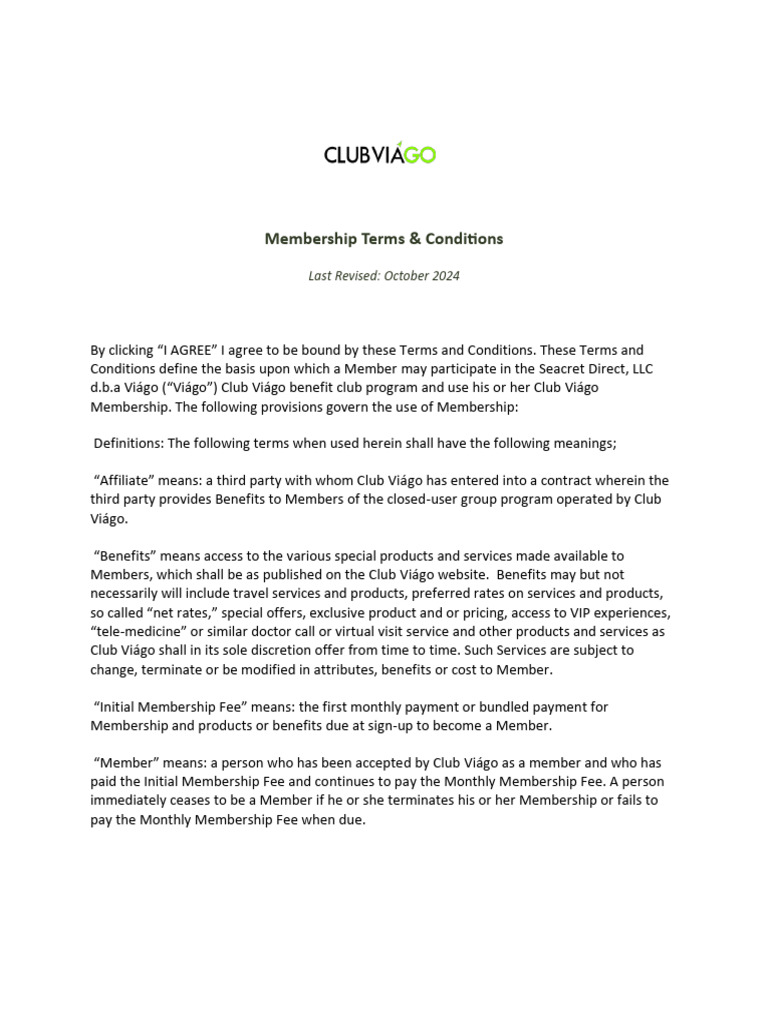Club Viago MembershipTerms&Conditions | PDF | Credit Card | Breach Of ...