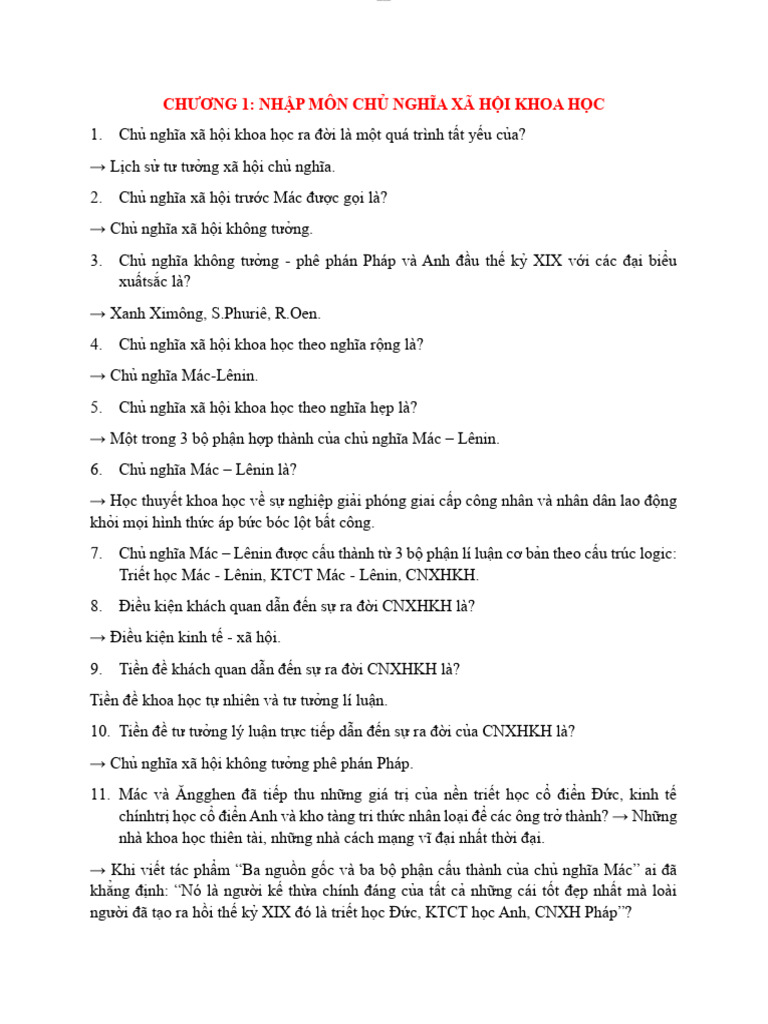 Tong Hop Dap an Trac Nghiem Chu Nghia Xa Hoi Khoa Hoc Truong Dai Hoc c 127018 | PDF