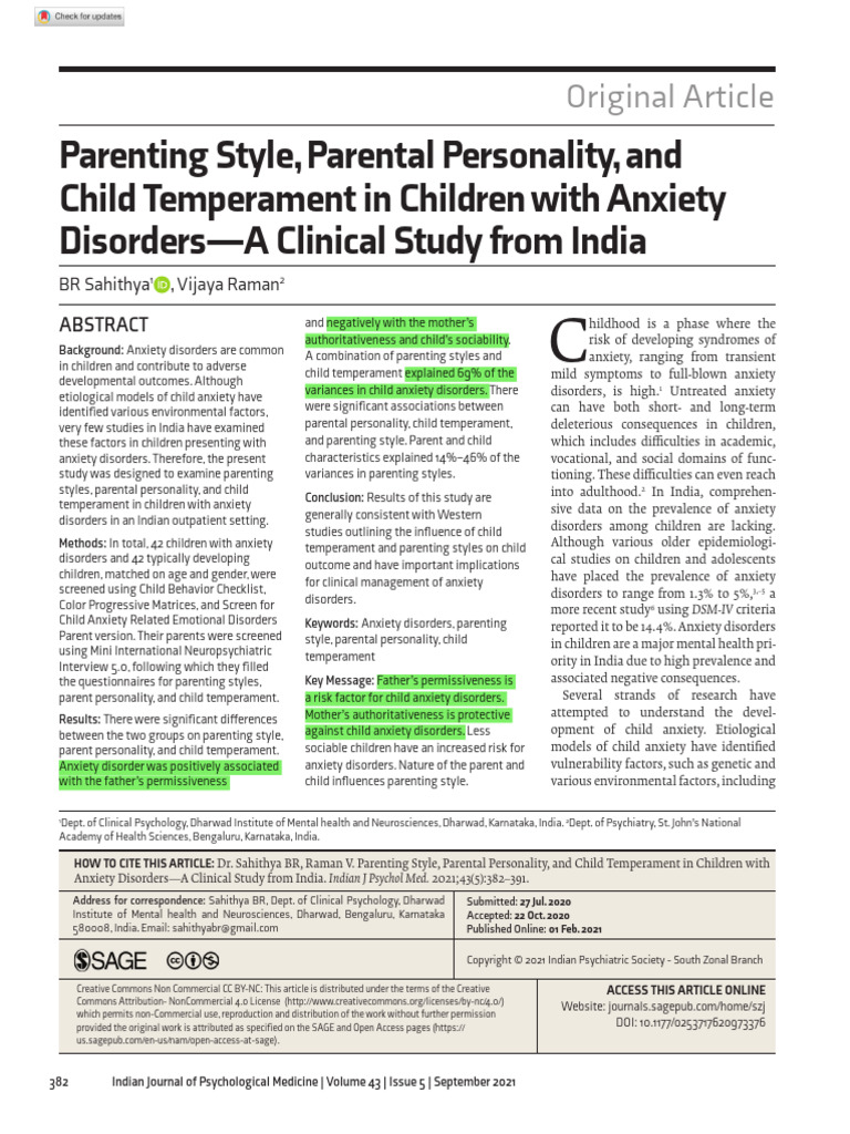 Sahithya Raman 2021 Parenting Style Parental Personality and Child Temperament in Children With ...
