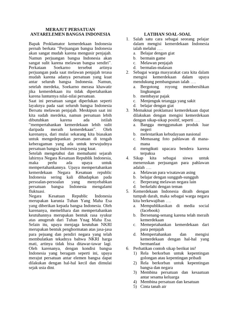 MERAJUT PERSATUAN PKN LES | PDF