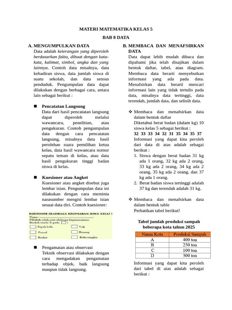 Materi Data untuk Kelas 5 SD | PDF