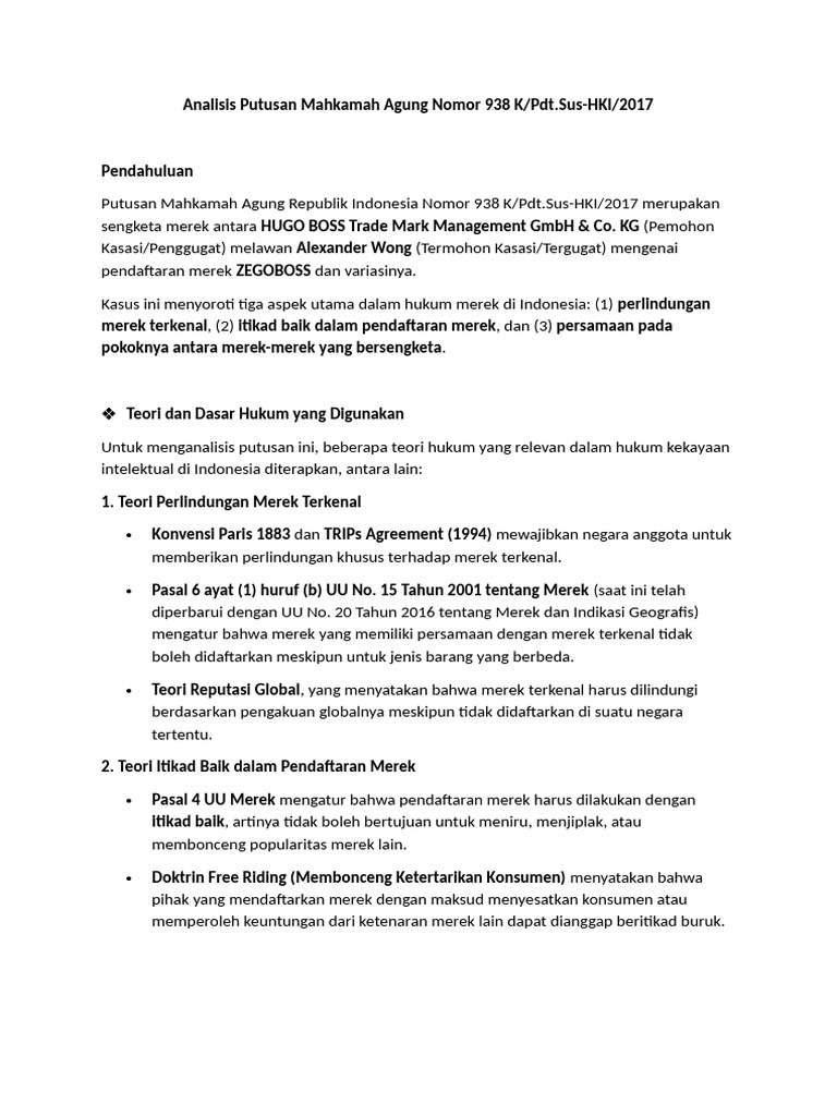 Analisis Putusan HKI 1 | PDF