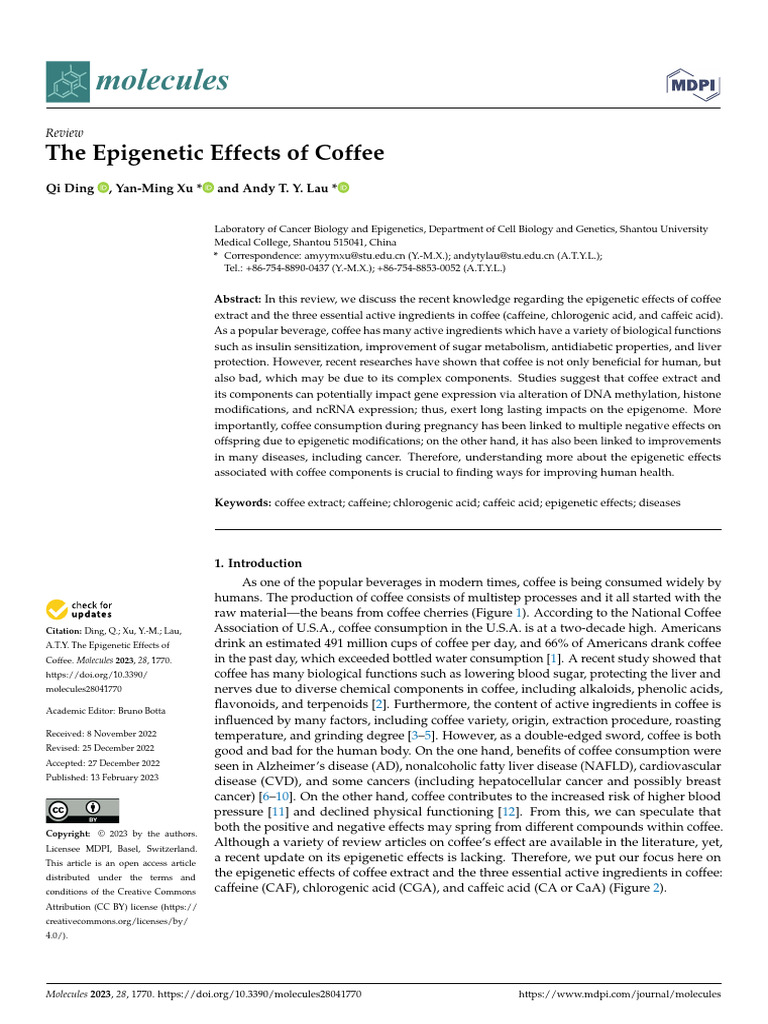 The Epigenetic Effects of Coffee | PDF | Adrenal Gland | Epigenetics
