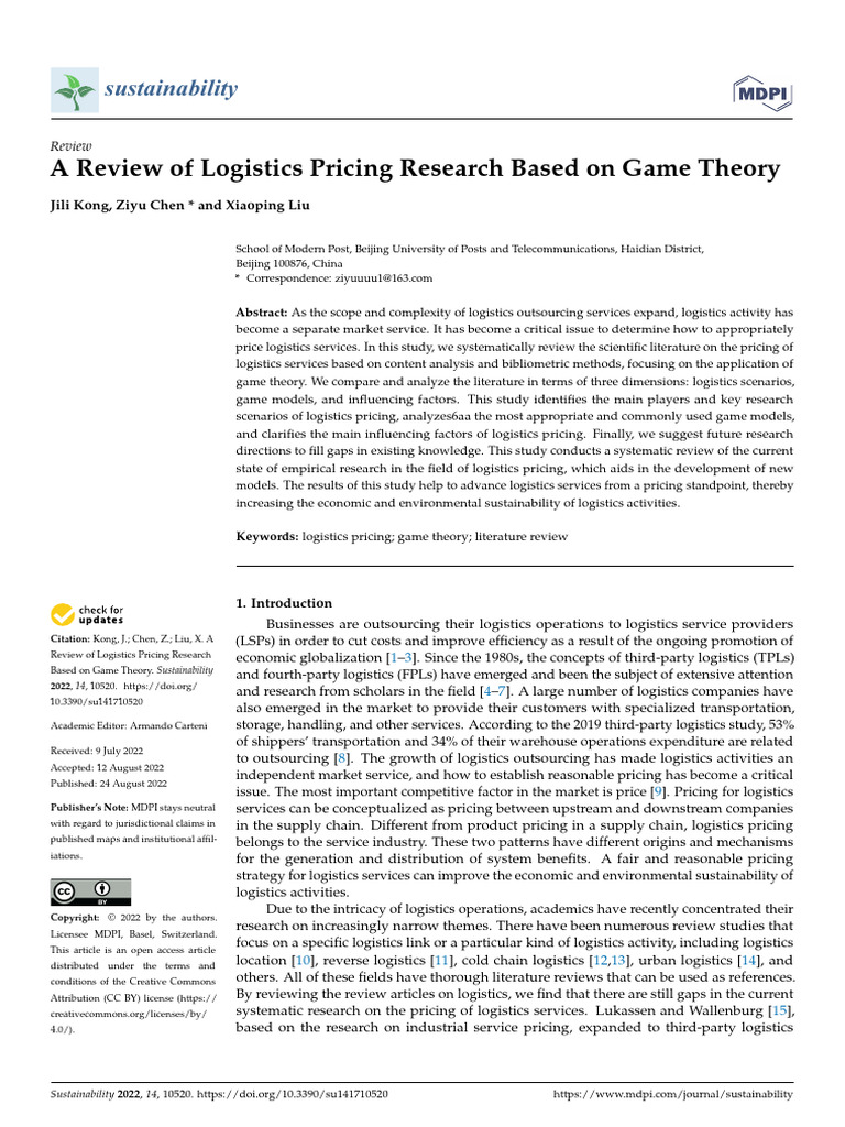 A Review of Logistics Pricing Research Based On Ga | PDF | Logistics ...