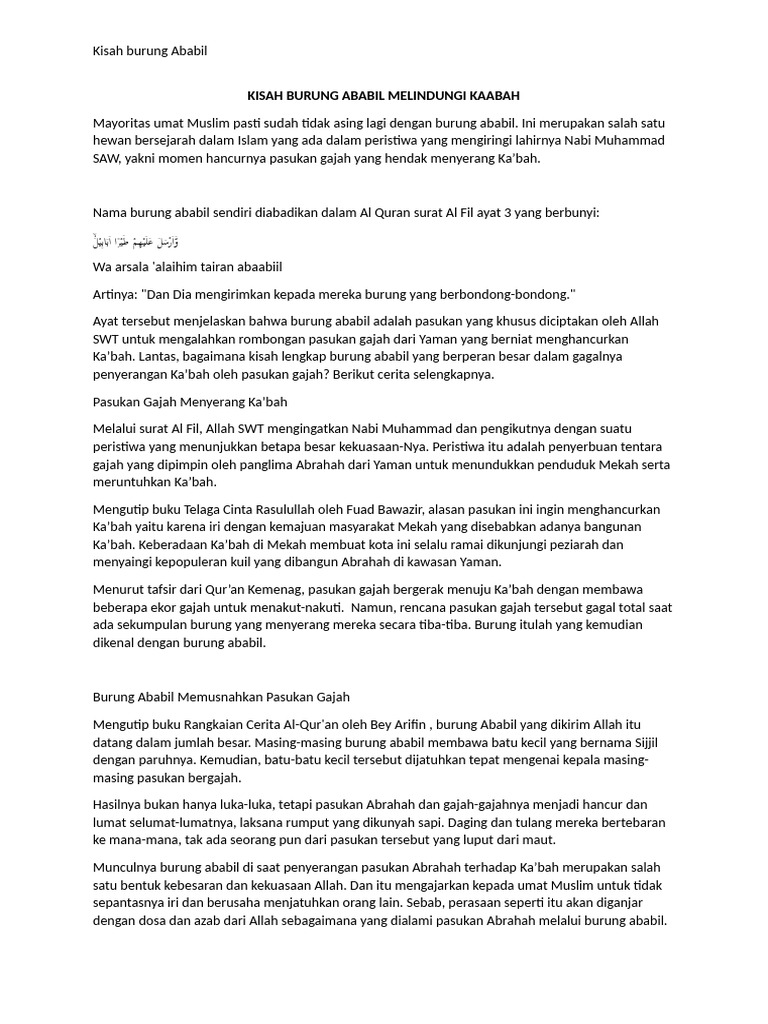 Kisah Burung Ababil Melindungi Kaabah | PDF