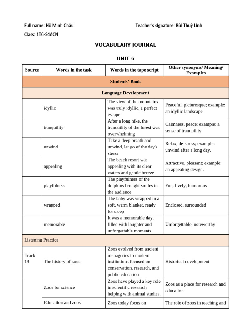 6. W6-B2-Vocab Journal (1) | PDF | Anxiety | Hunting