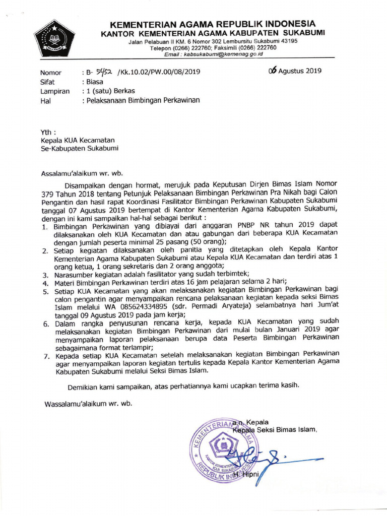 Surat Pelaksanaan Bimwin | PDF